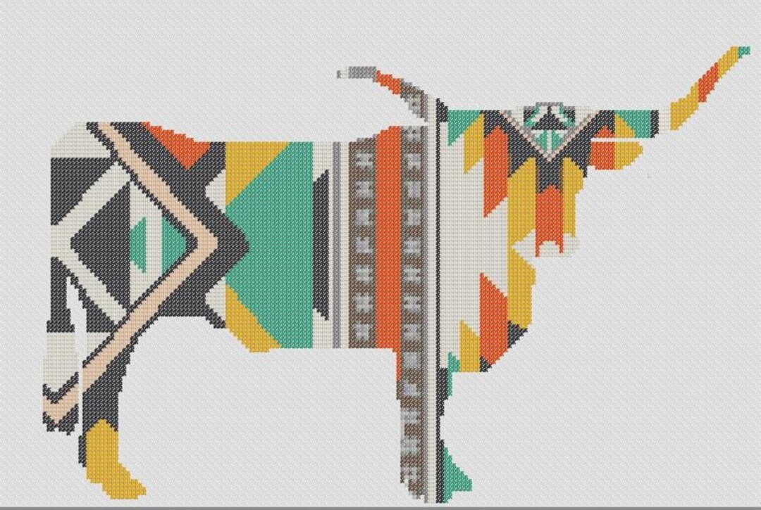 WESTERN LONGHORN, Native Design, Southwest Decor, Counted Cross Stitch ...