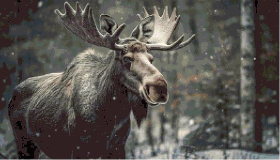 WINTER MOOSE, Forest Animal, Counted Cross Stitch Embroidery Pdf ...