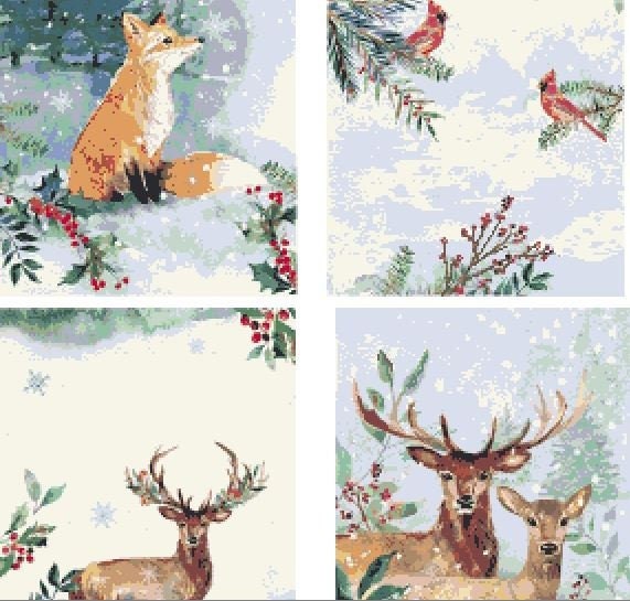WINTER ANIMALS 4 Patterns in 1! Elk, Fox, Cardinal, Winter Forest ...