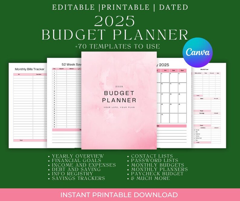 Budget Planner Printable: Finance Tracker Bundle, Canva Editable (PDF ...