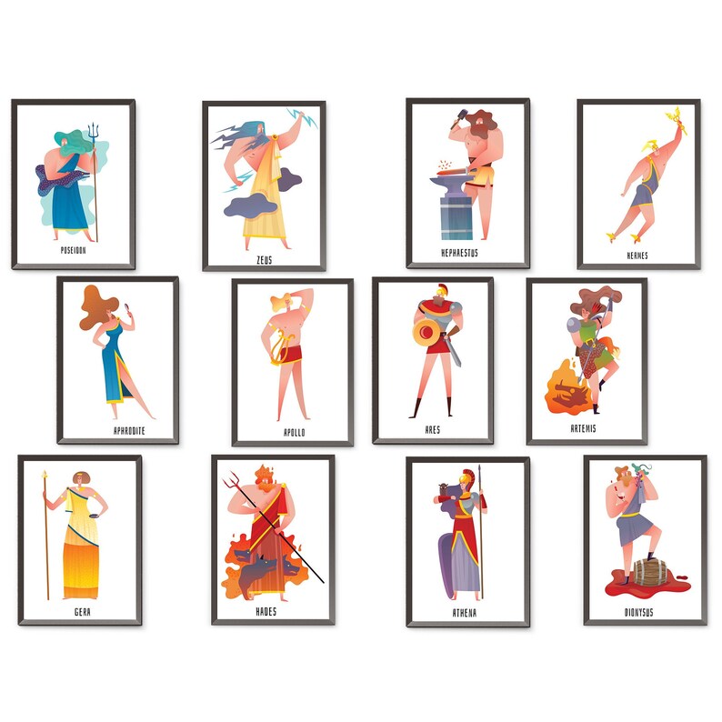Greek Gods Poster Greek Mythology Art Twelve Olympians Art - Etsy