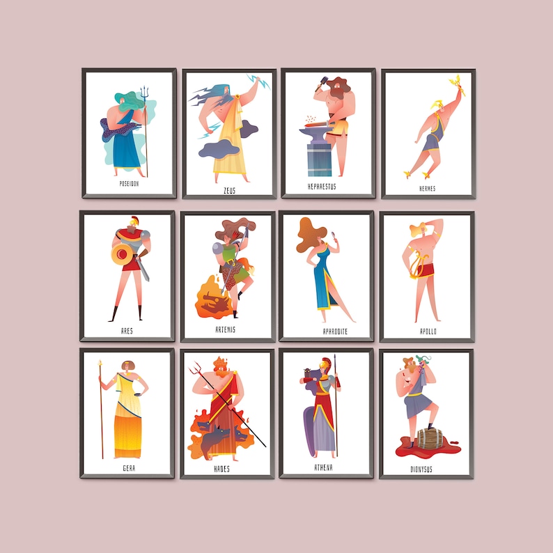 Greek Gods Poster Greek Mythology Art Twelve Olympians Art - Etsy
