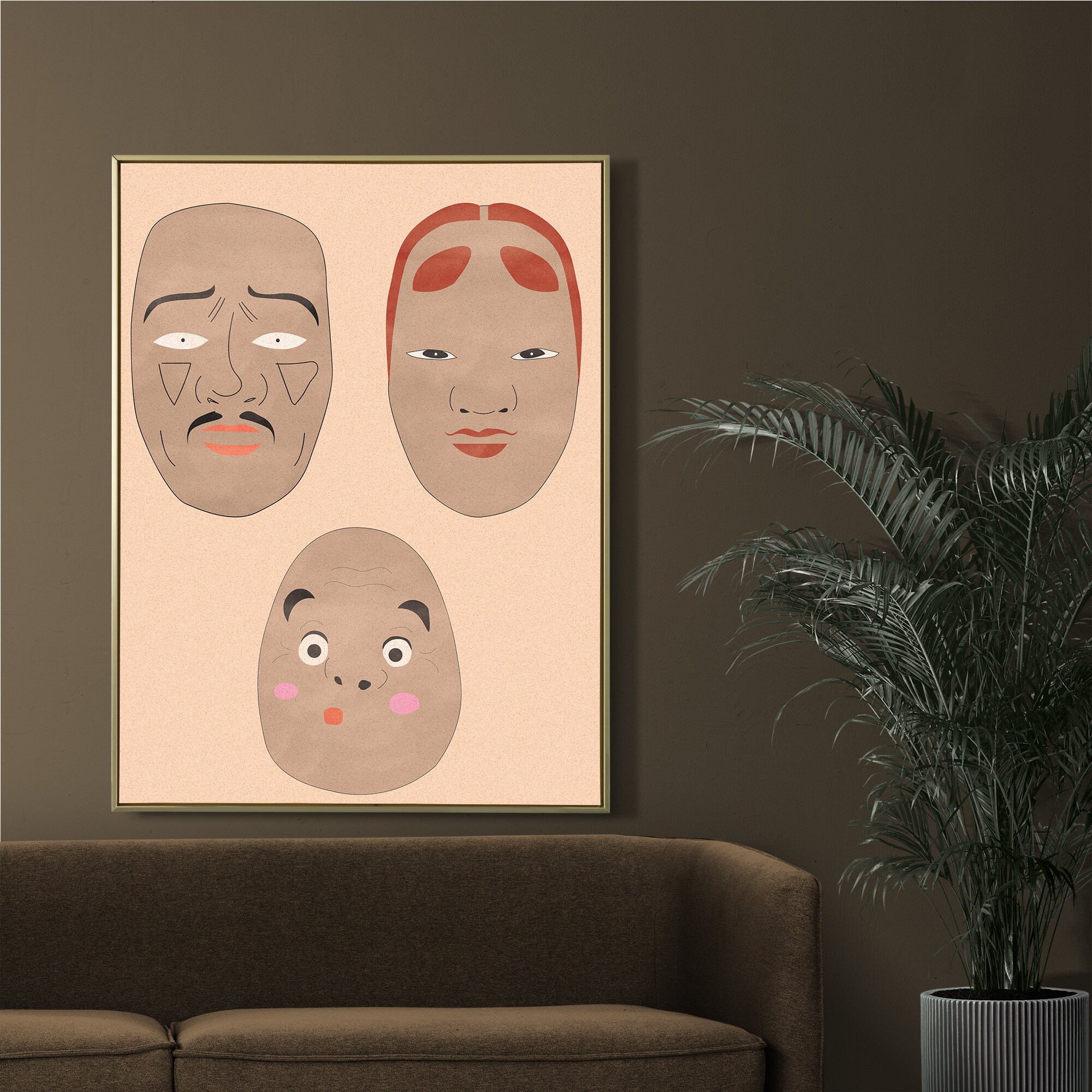 Japanese Masks, Japanese Printable Art, Nature Digital Download ...