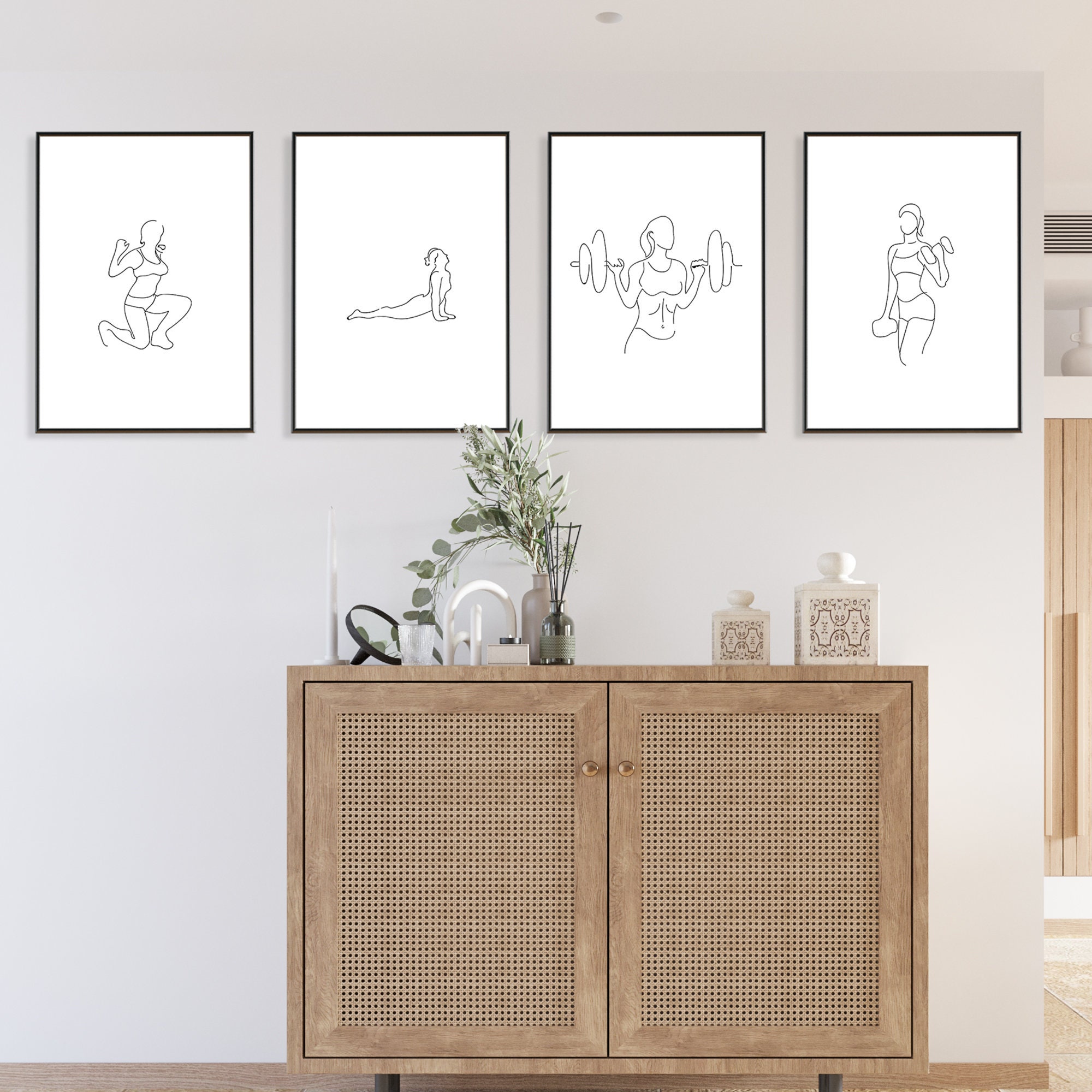 Set of 4 Prints Art, Fitness Girl Poster, Fit Woman Art, Strong Woman ...