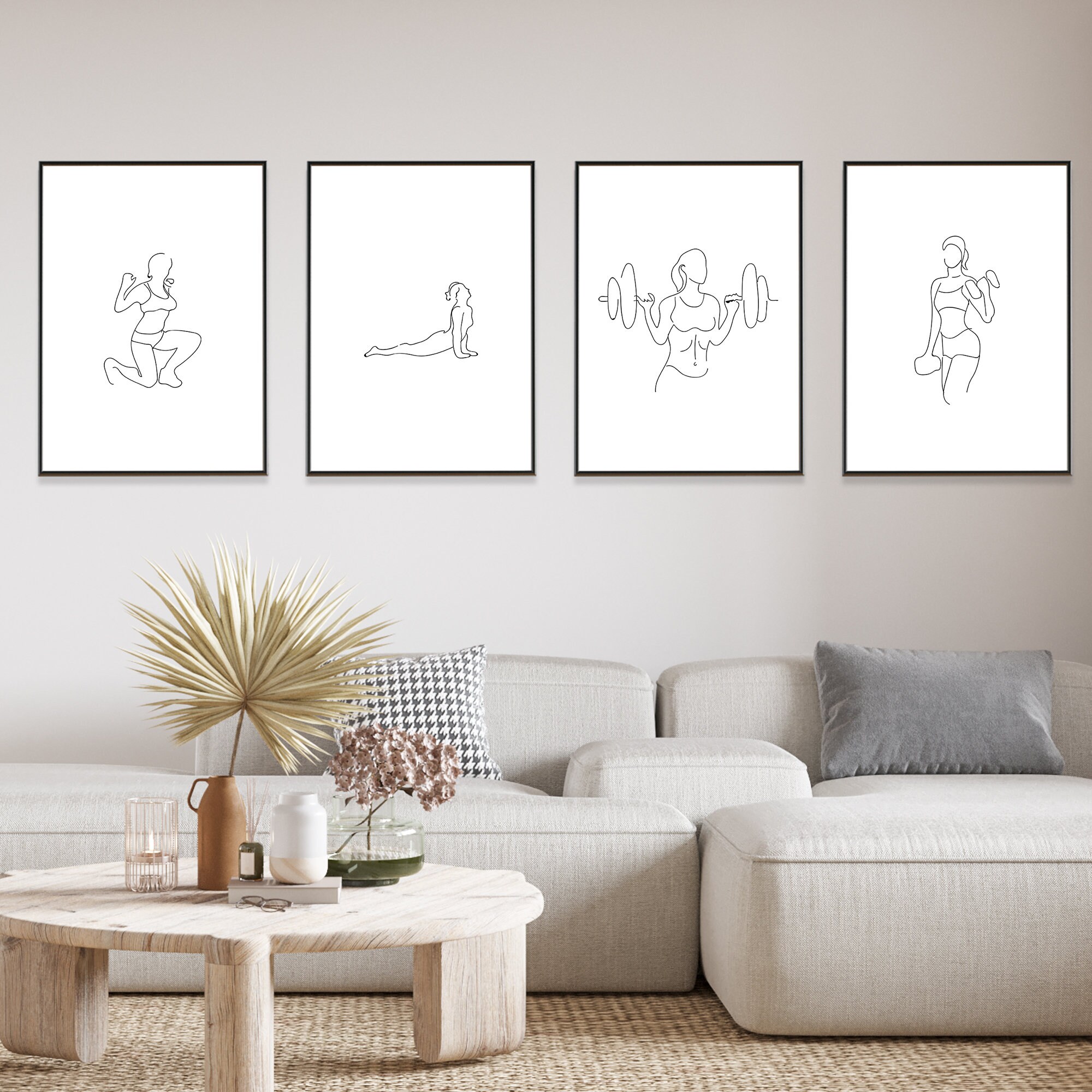 Set of 4 Prints Art, Fitness Girl Poster, Fit Woman Art, Strong Woman ...