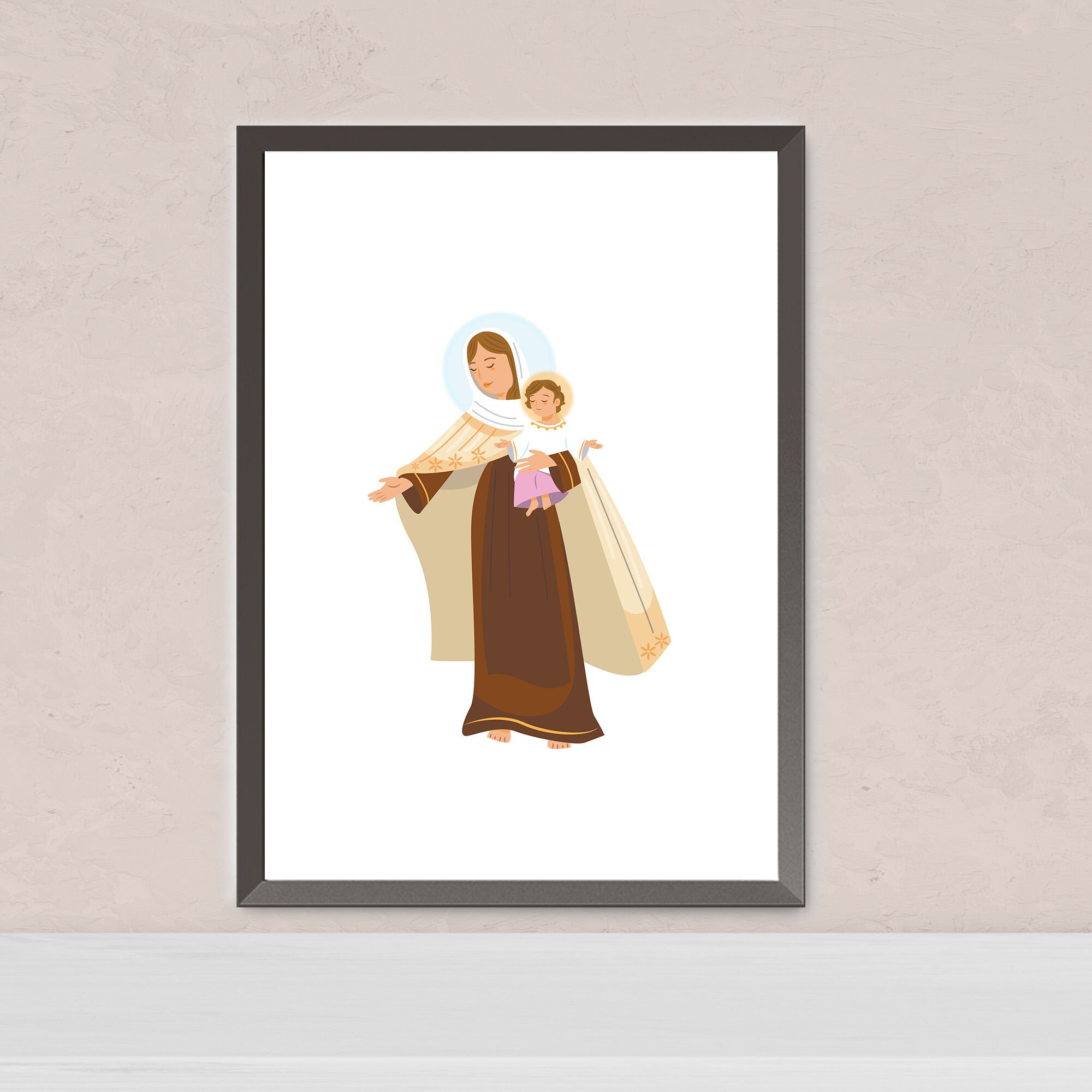 Mother Mary Print Mother Mary and Jesus Poster Minimalist - Etsy