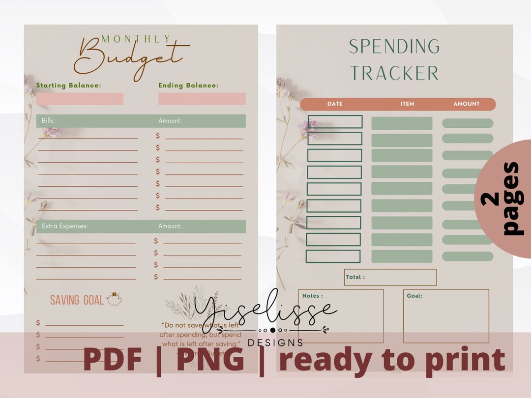 Printable Budget Planner Digital Spending Tracker Monthly Budget Review ...
