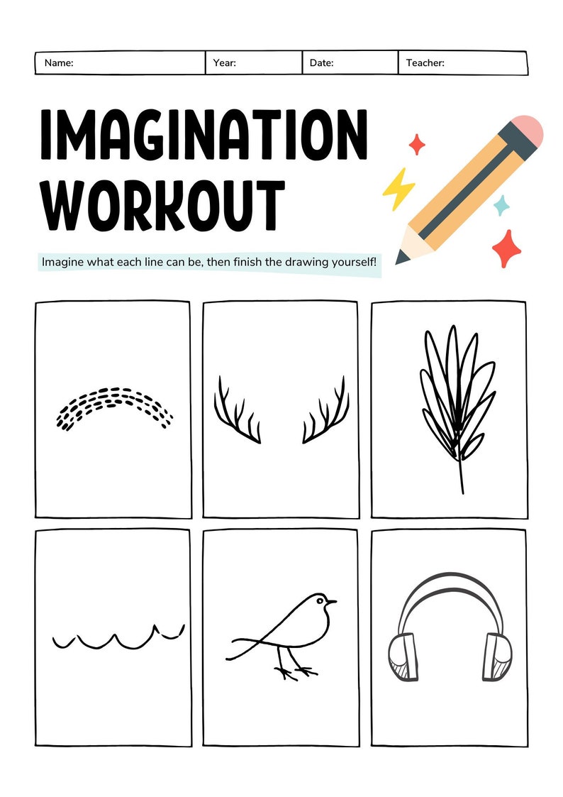 Childrens Drawing With Imagination Worksheet. - Etsy