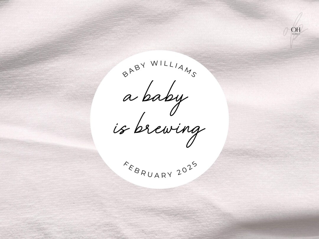 A Baby is Brewing Cursive Labels, Round White Matte Stickers, Baby ...