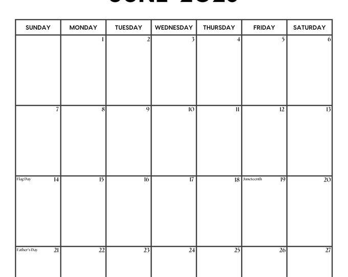 June 2026 Minimalist Calendar: US Holidays & Moon Phases (printable PDF ...
