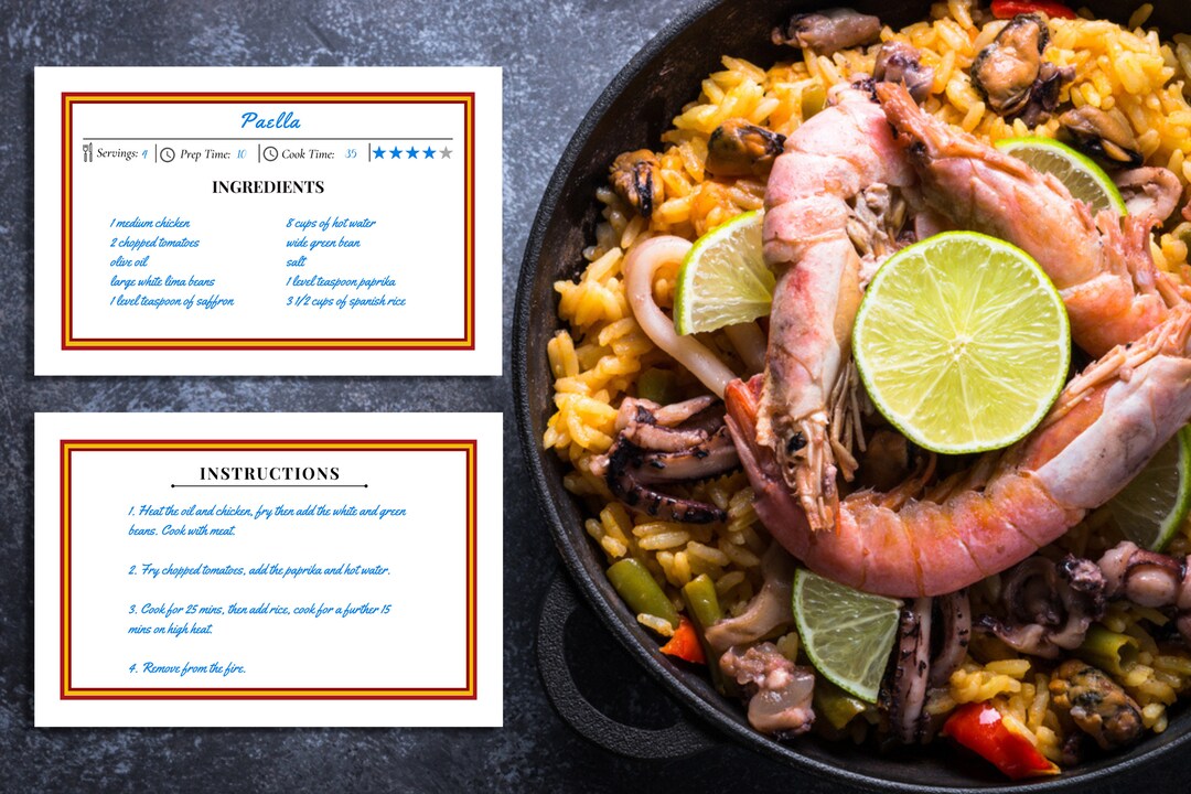 Spain Recipe Card Template, Minimalist Recipe Printable, DIY Recipe ...