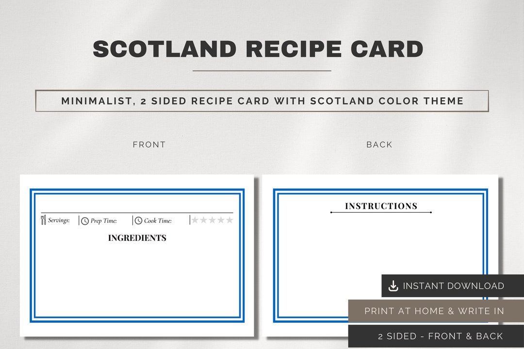 Scotland Recipe Card Template Minimalist Recipe Printable - Etsy