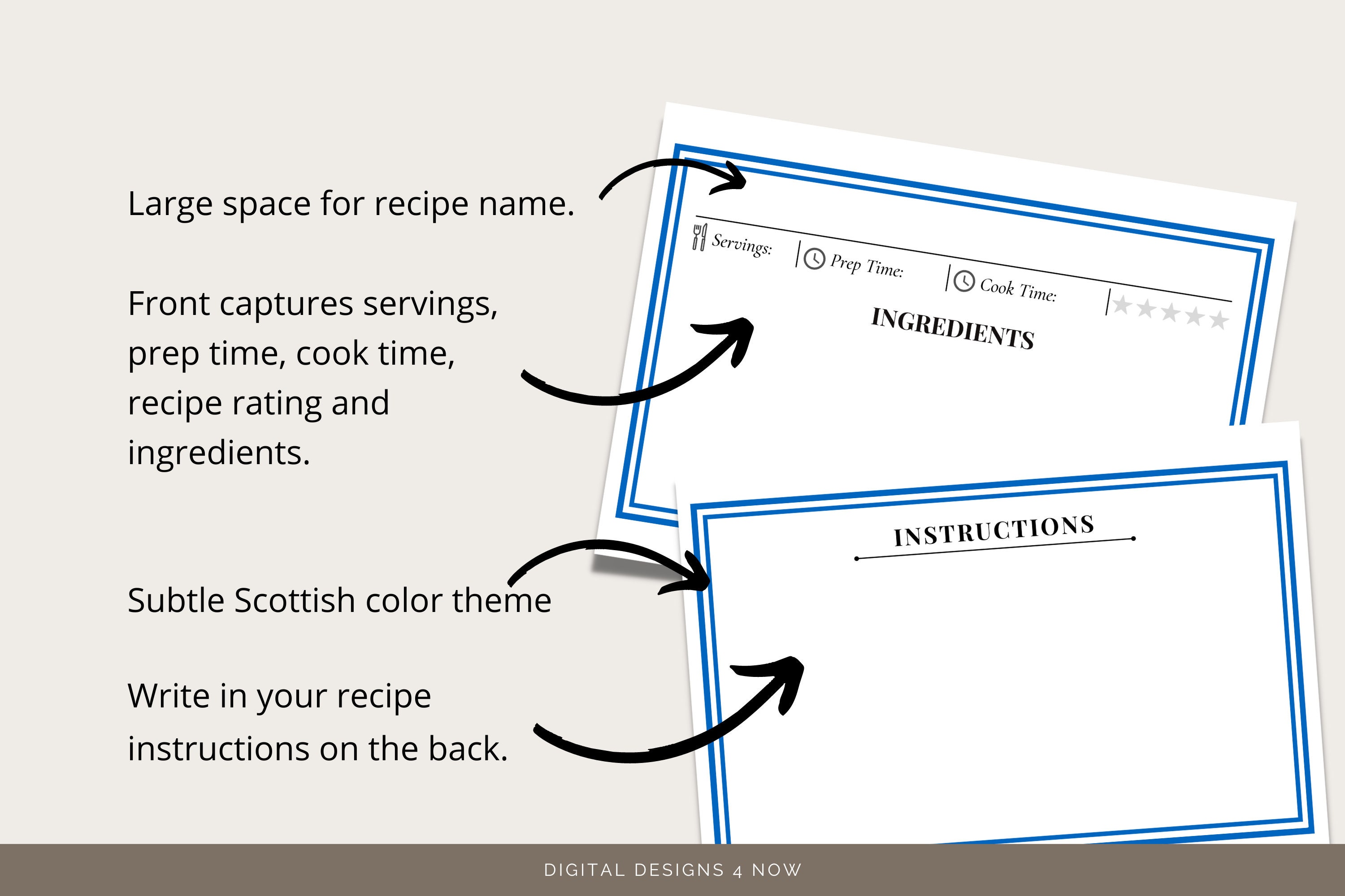 Scotland Recipe Card Template, Minimalist Recipe Printable, DIY Recipe ...