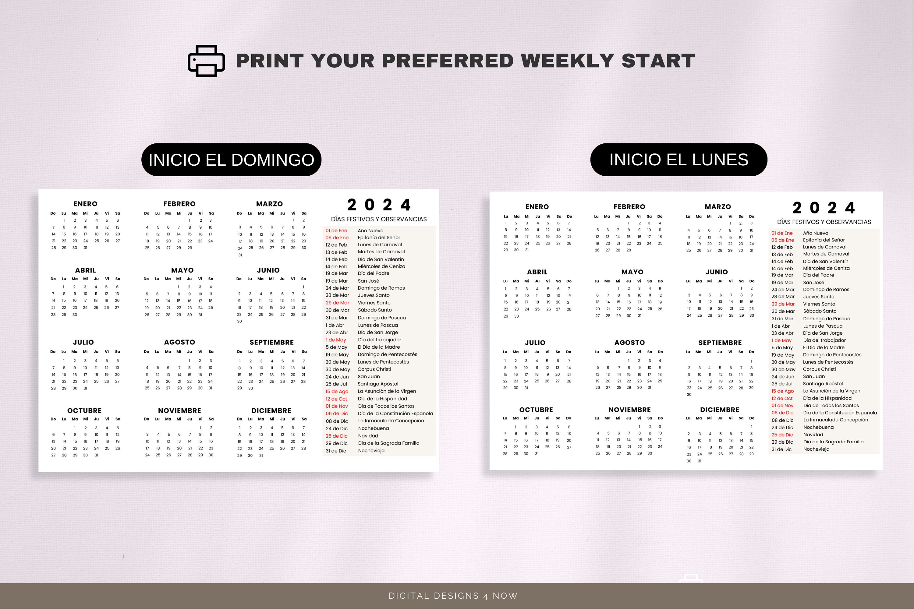 Calendario Español 2024 Con Festivos 2024 Spanish Calendar With ...