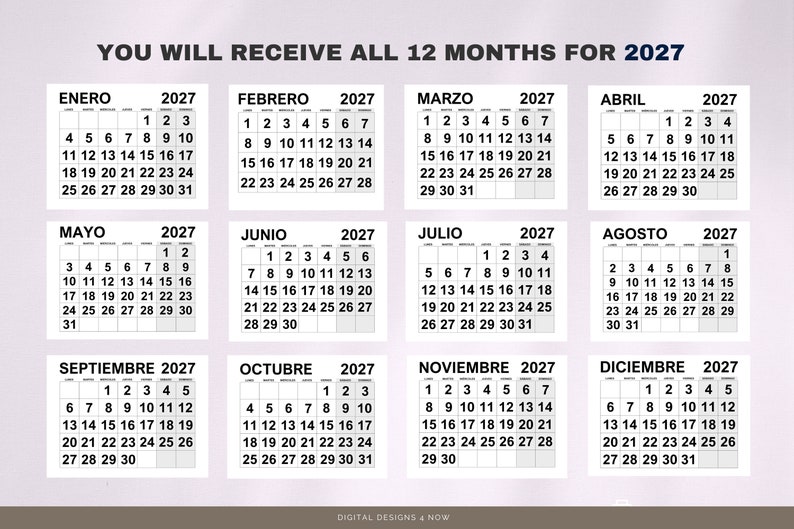 Calendarios 2025, 2026 Y 2027 En Español | Printable 2025, 2026 & 2027 ...