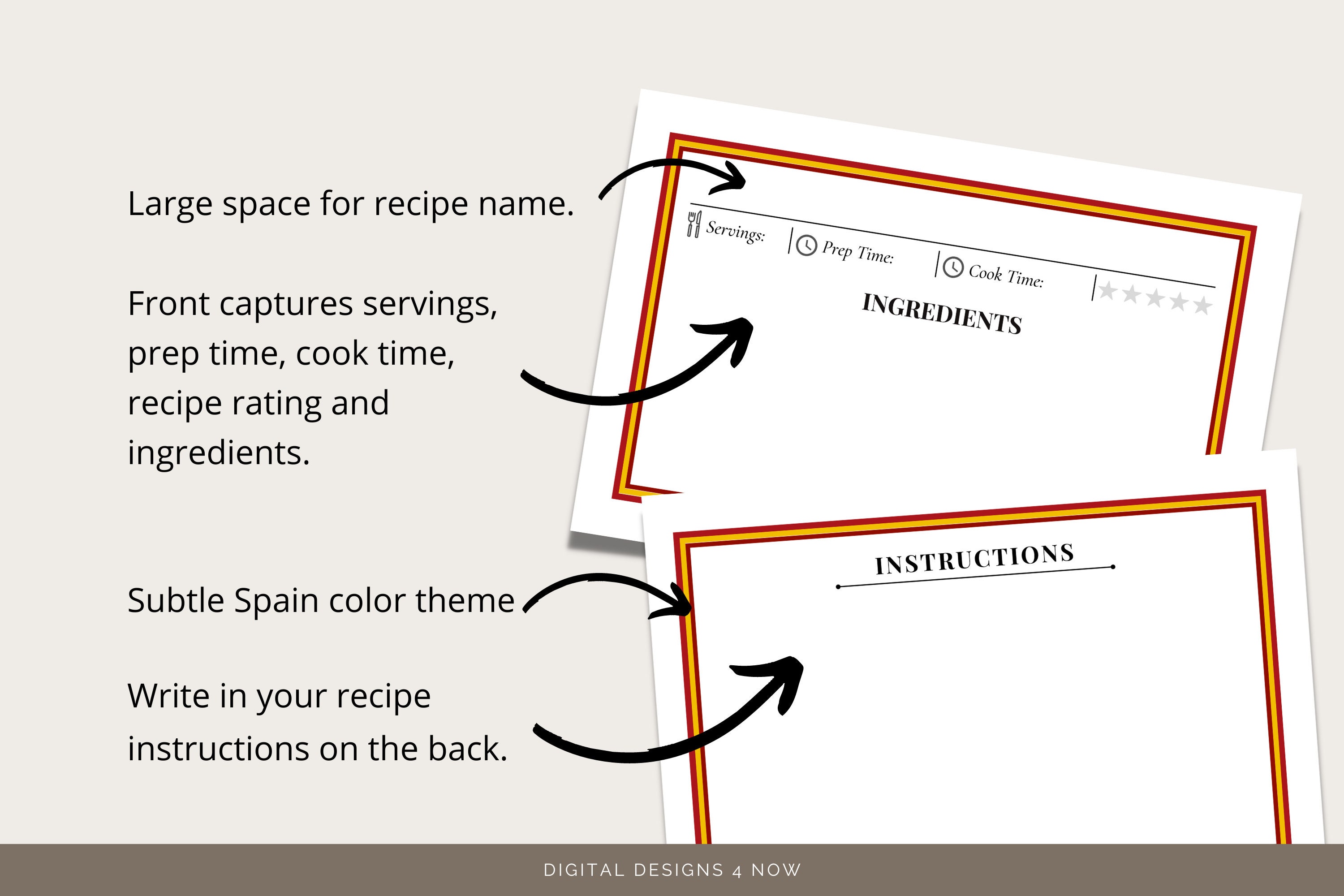 Spain Recipe Card Template, Minimalist Recipe Printable, DIY Recipe ...