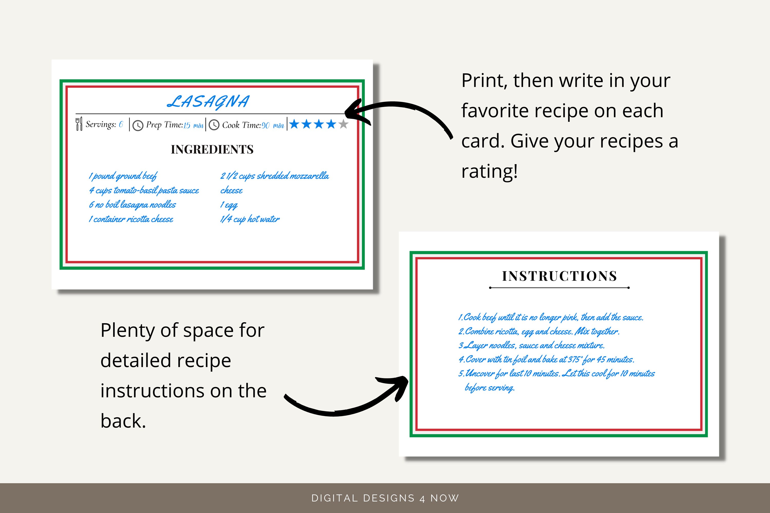 Italy Recipe Card Template, Minimalist Recipe Printable, DIY Recipe ...