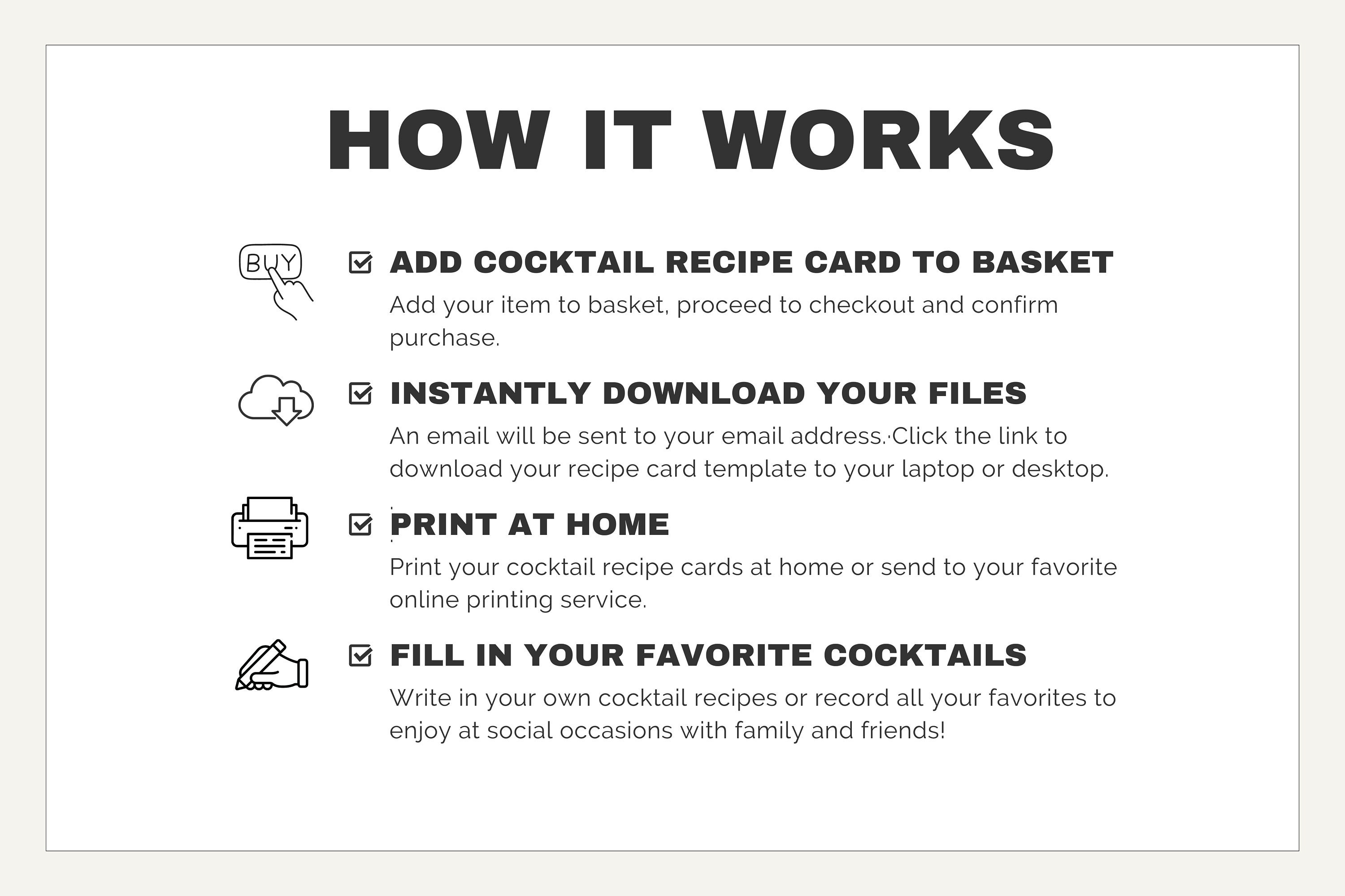 Cocktail Recipe Card Printable, Drink Recipe Card Template, Cocktail ...