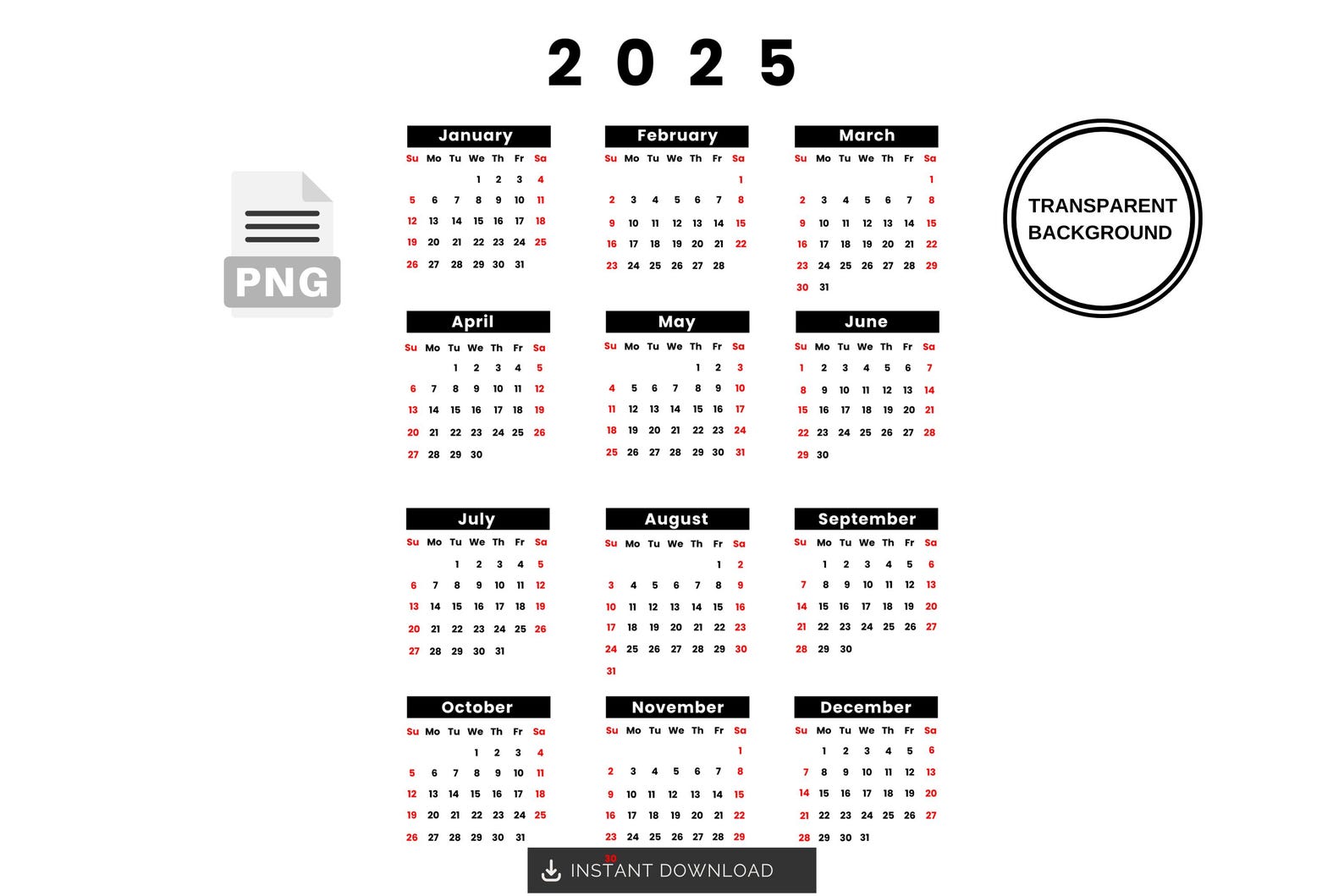 2025 Calendar Design | Digital Calendar PNG With Transparent Background ...