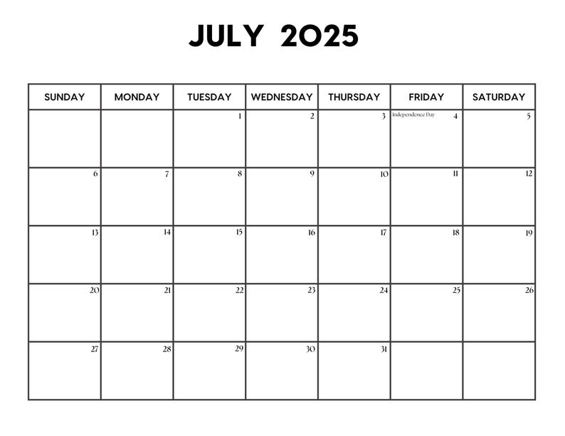 2025 July Calendar With Holidays | July Calendar Printable | Sunday ...