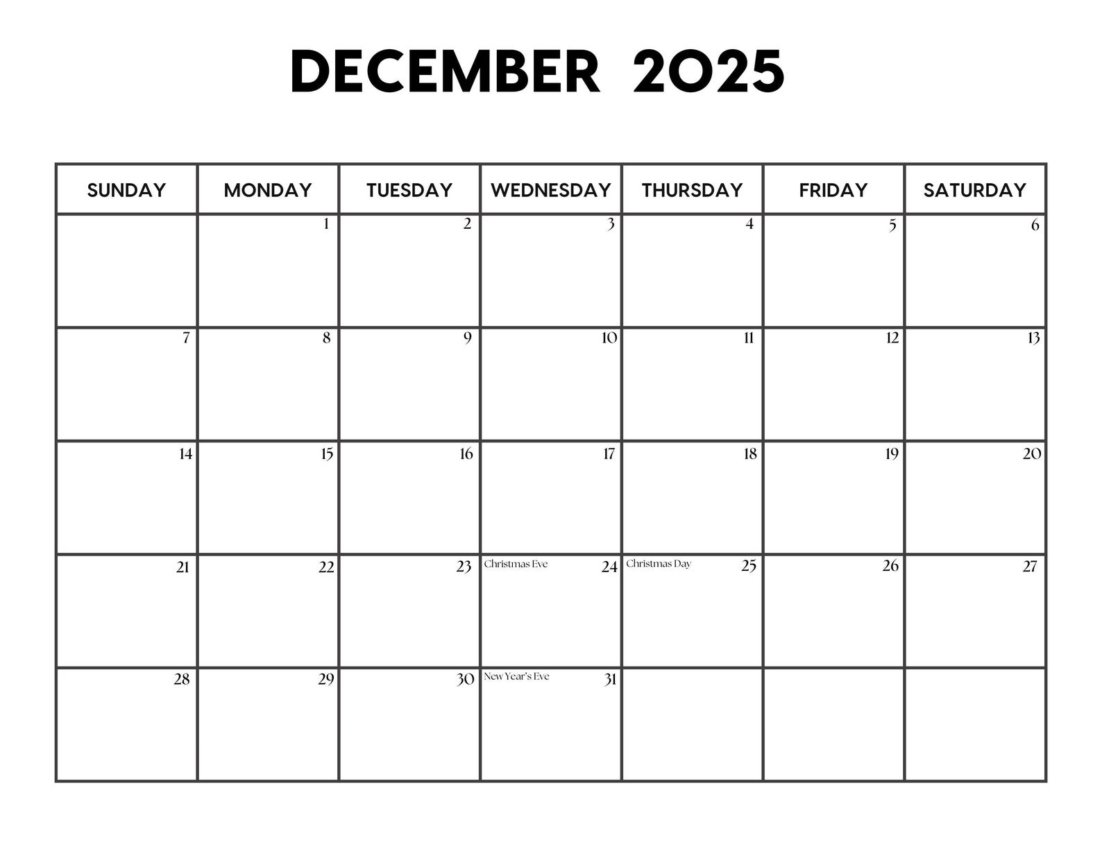2025 December Calendar With Holidays | December Calendar Printable ...