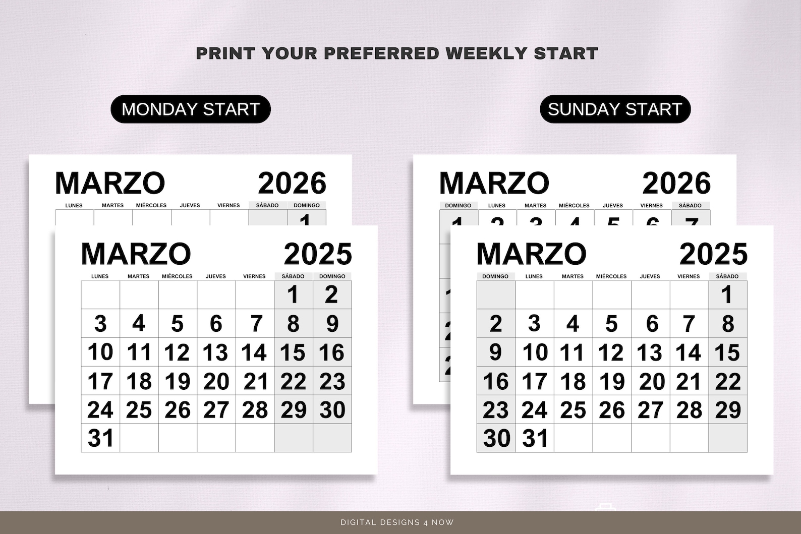 Calendarios 2025 Y 2026 En Español | Printable 2025 & 2026 Spanish ...