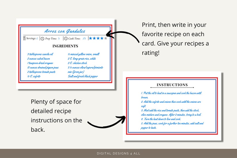 Puerto Rico Recipe Card Template, Minimalist Recipe Printable, DIY ...