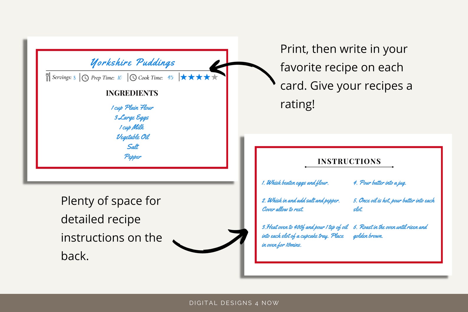 England Recipe Card Template, Minimalist Recipe Printable, DIY Recipe ...