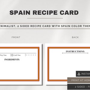 Spain Recipe Card Template, Minimalist Recipe Printable, DIY Recipe ...
