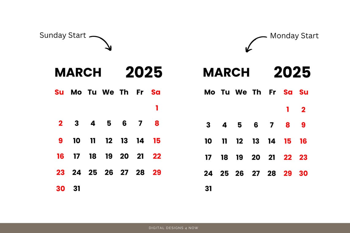 Calendrier mars 2025 PNG | Calendrier numérique | Calendrier de mars ...