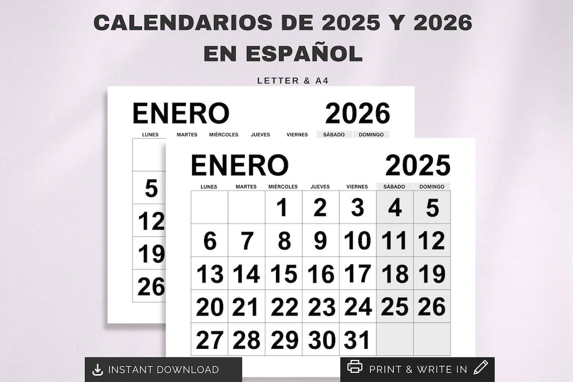Calendarios 2025 Y 2026 En Español | Printable 2025 & 2026 Spanish ...