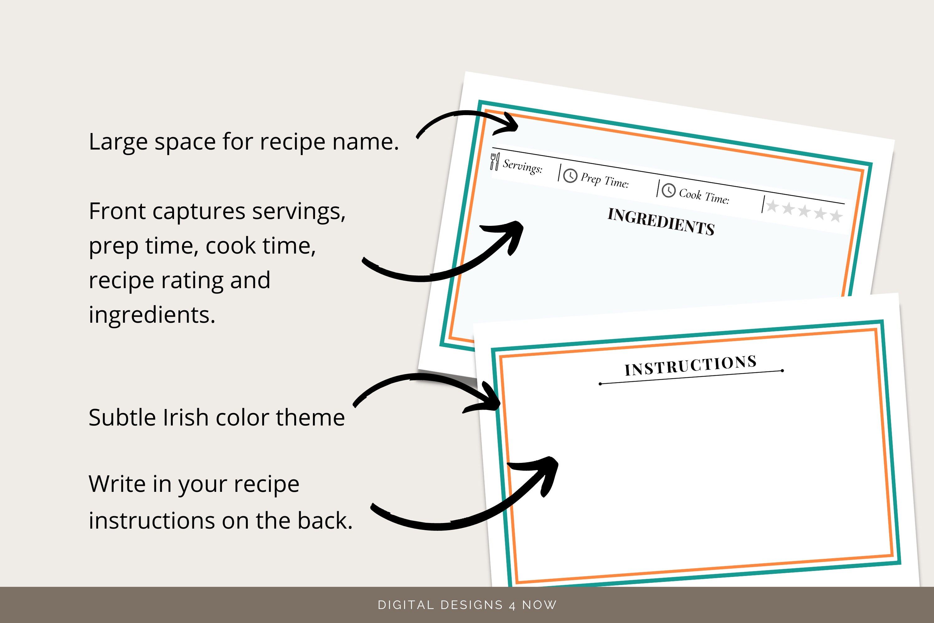 Ireland Recipe Card Template Minimalist Recipe Printable DIY - Etsy