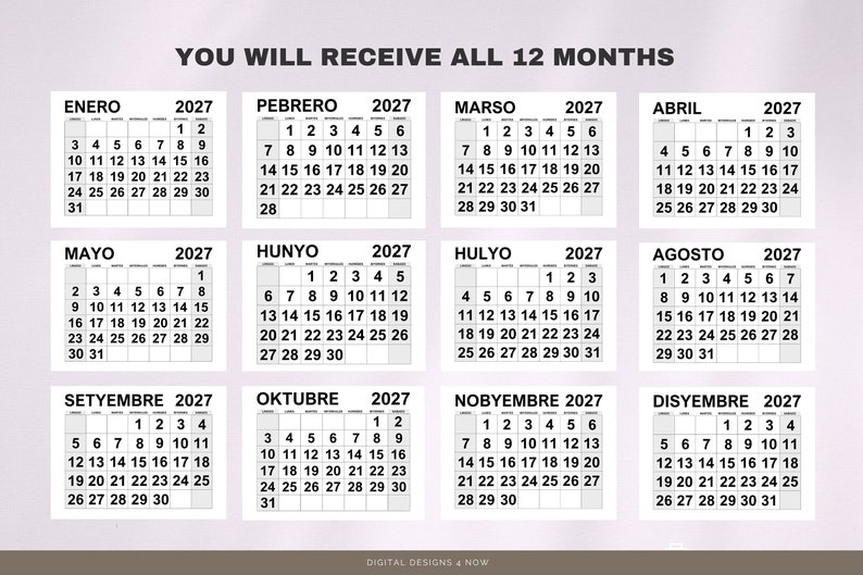 Tagalog 2027 Kalendaryo PDF | Printable 2027 Filipino Calendar | Monday ...