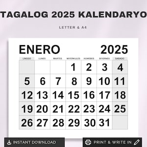 Tagalog 2025 Kalendaryo PDF | Printable 2025 Filipino Calendar | Monday ...