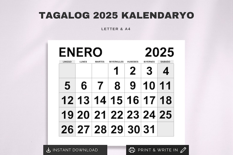 Tagalog 2025 Kalendaryo PDF | Printable 2025 Filipino Calendar | Monday ...