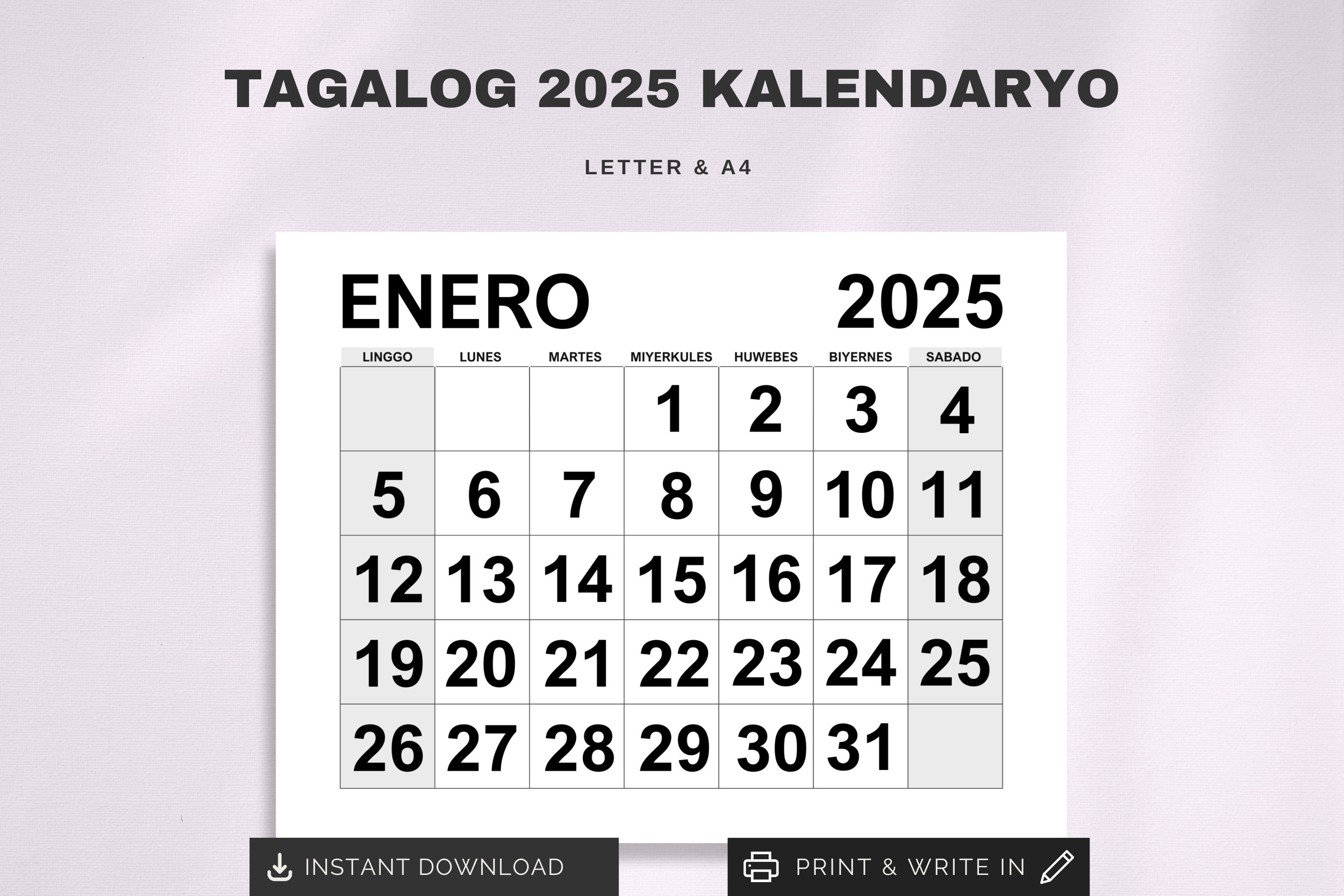 Tagalog 2025 Kalendaryo PDF | Printable 2025 Filipino Calendar | Monday ...