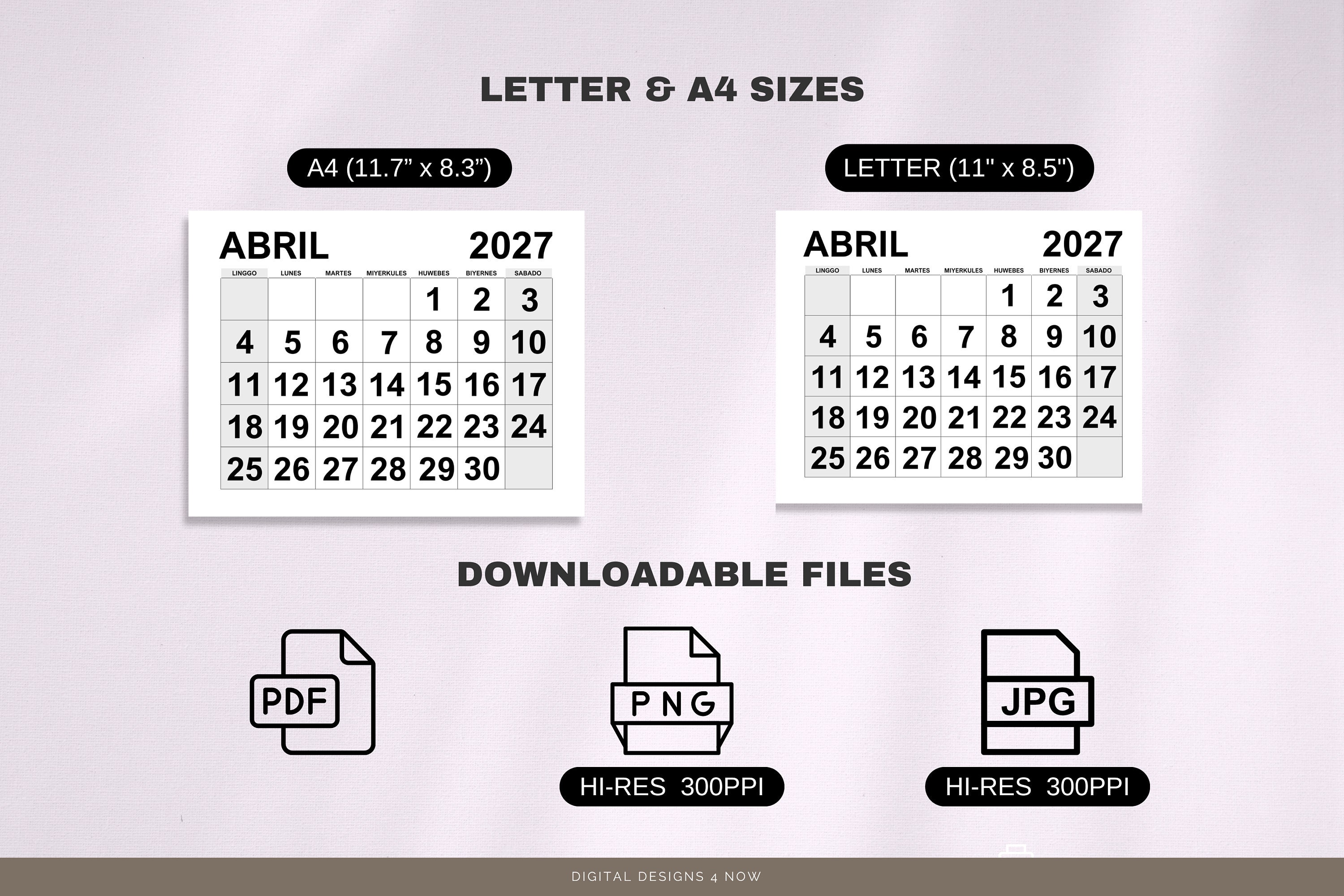 Tagalog 2027 Kalendaryo PDF | Printable 2027 Filipino Calendar | Monday ...