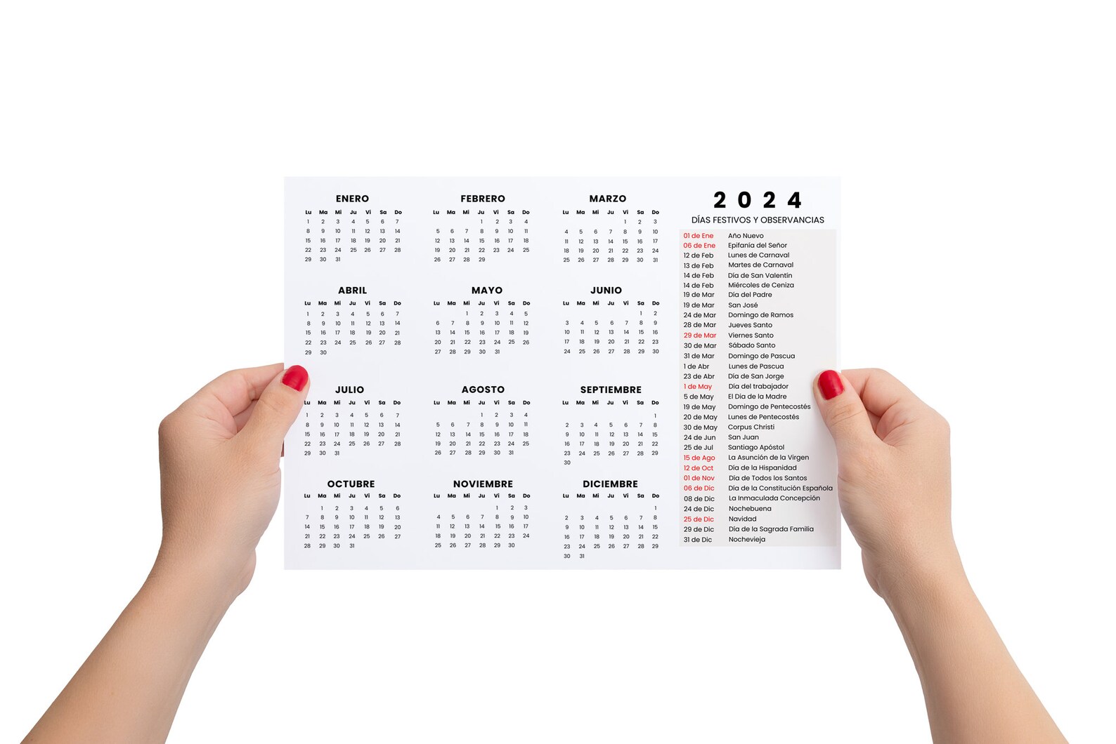 Calendario Español 2024 Con Festivos 2024 Spanish Calendar With ...