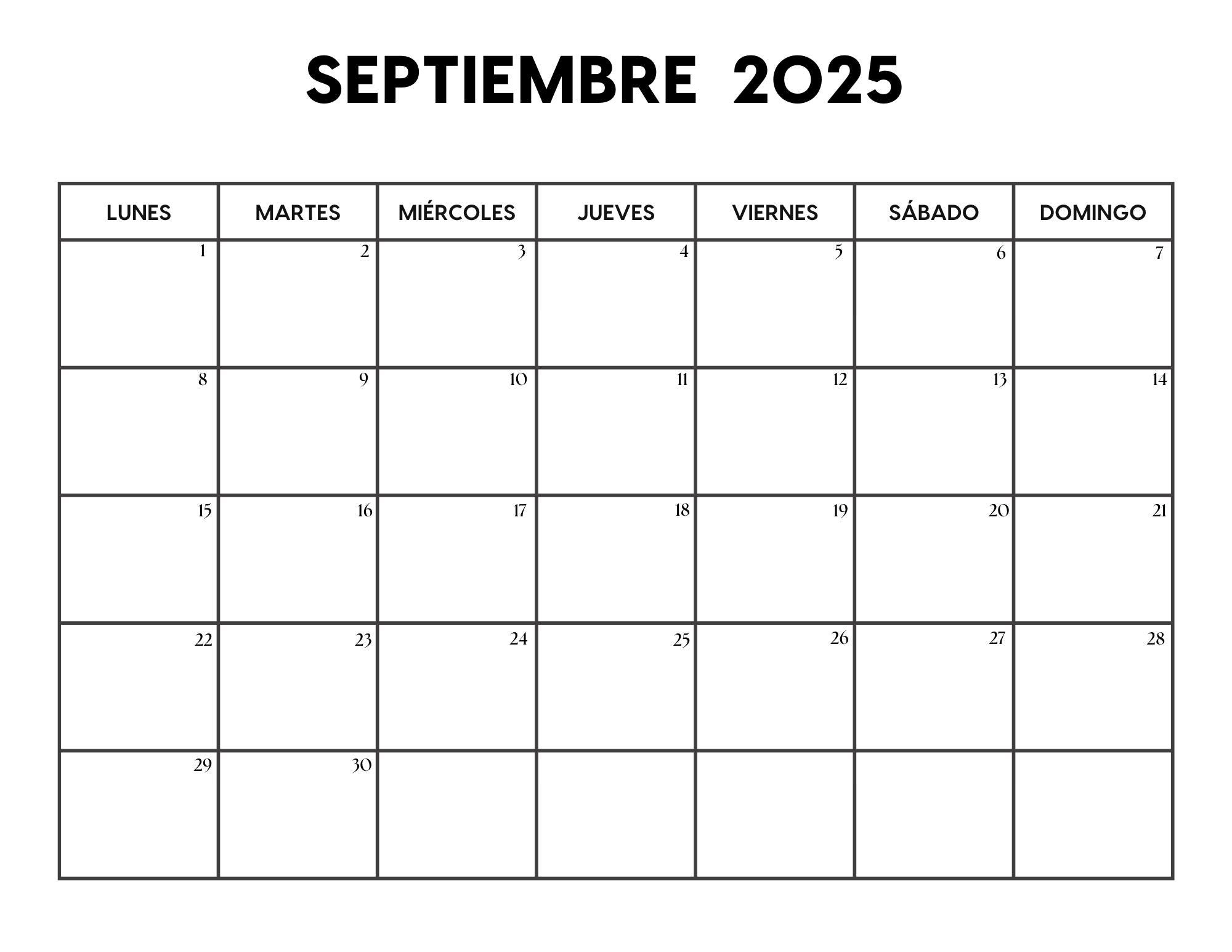 Calendario Septiembre 2025 | September Calendar Printable | Sunday ...