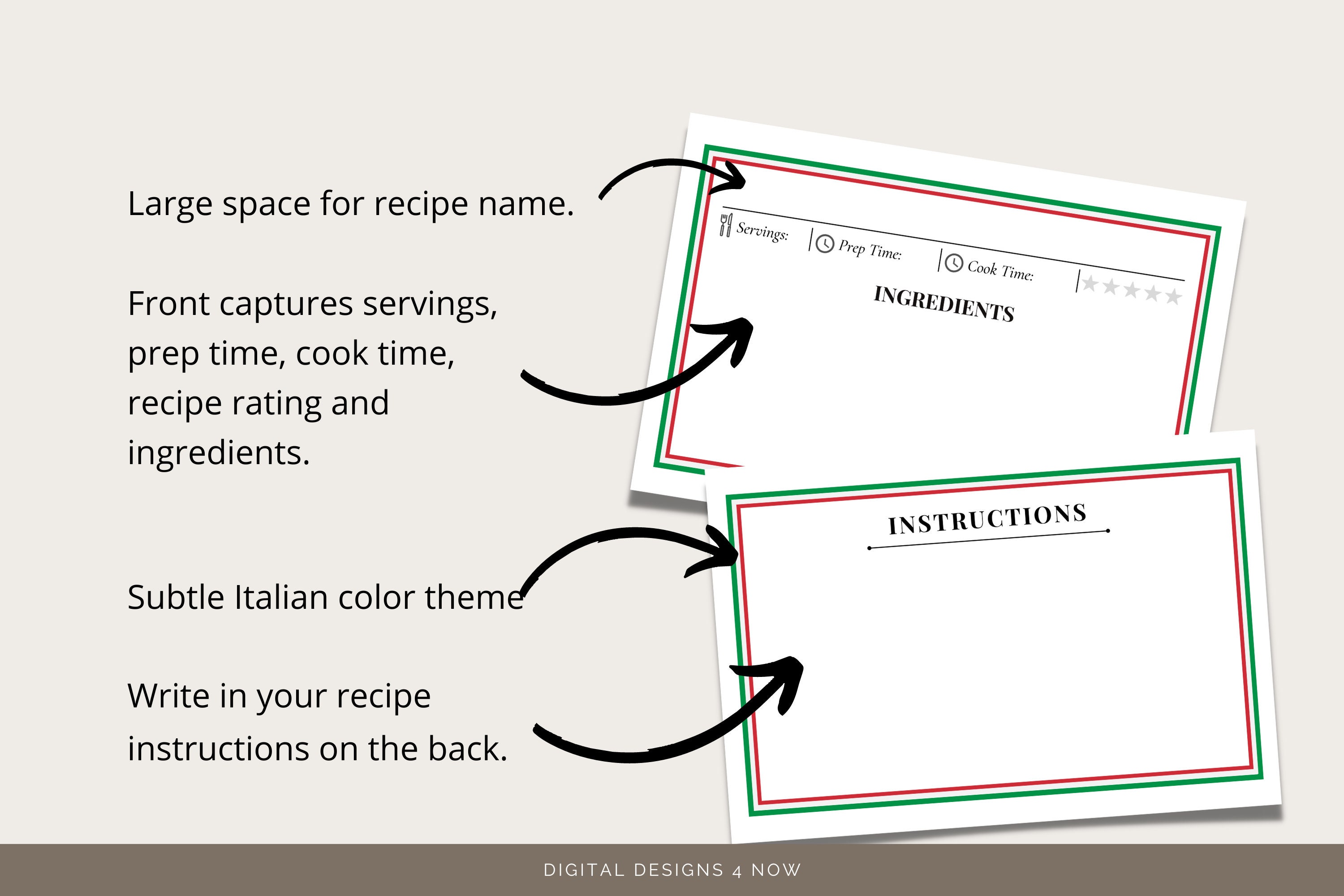 Italy Recipe Card Template, Minimalist Recipe Printable, DIY Recipe ...