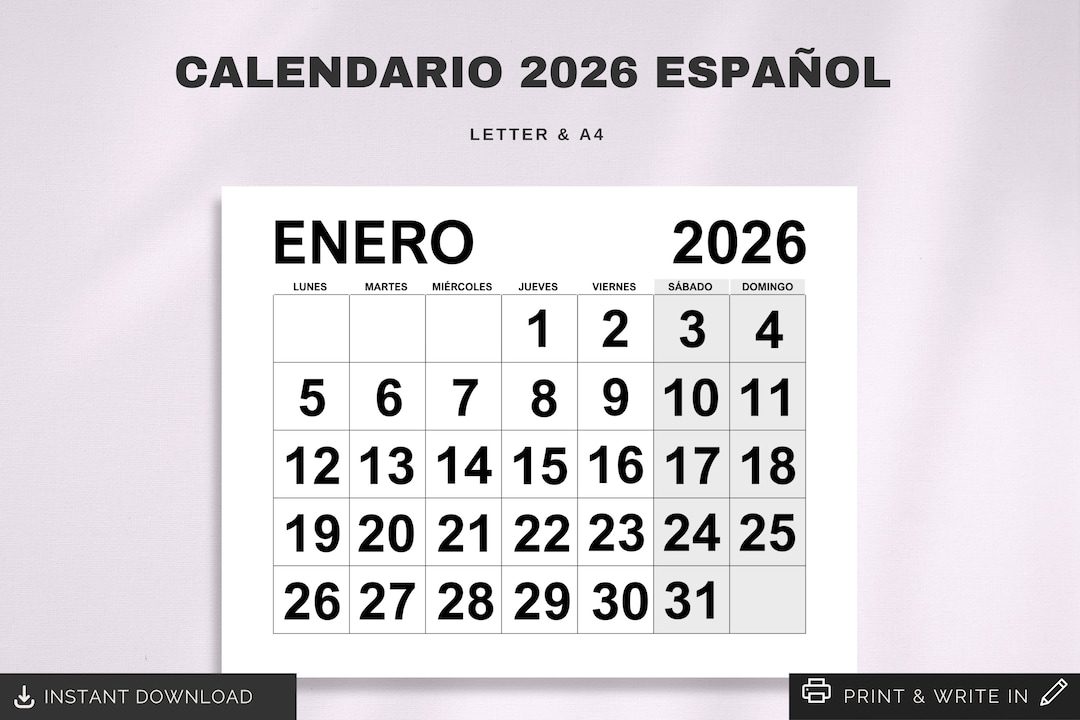 Calendario 2026 En Español | Printable 2026 Spanish Calendar | Inicio ...