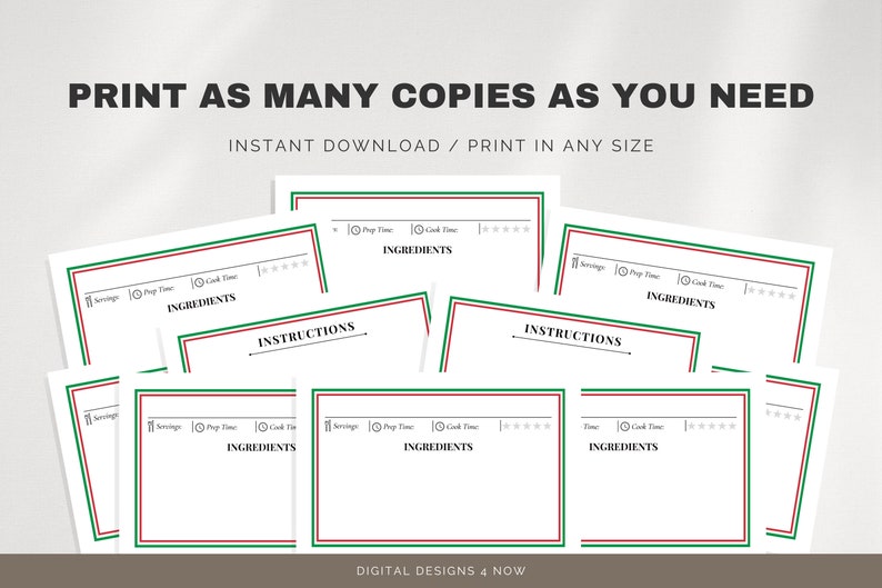 Italy Recipe Card Template, Minimalist Recipe Printable, DIY Recipe ...