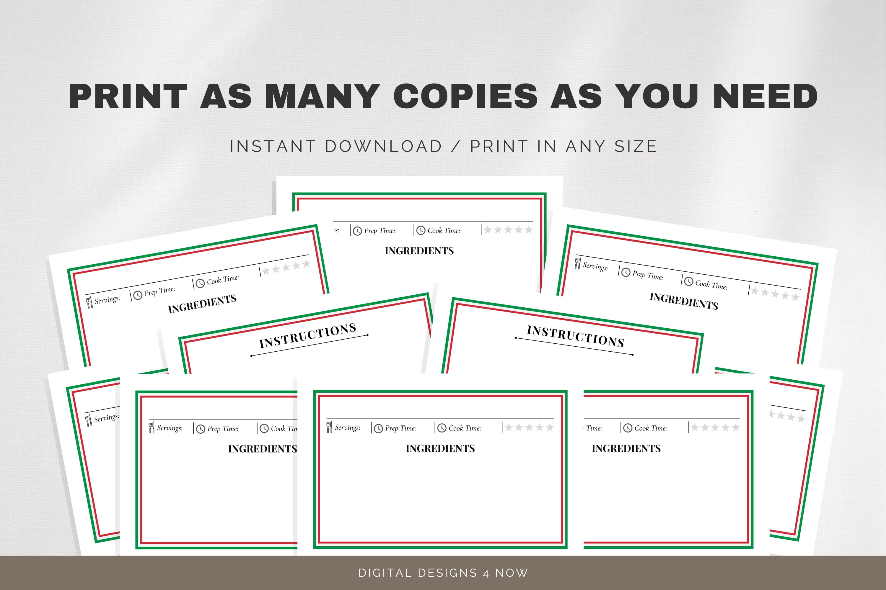 Italy Recipe Card Template, Minimalist Recipe Printable, DIY Recipe ...