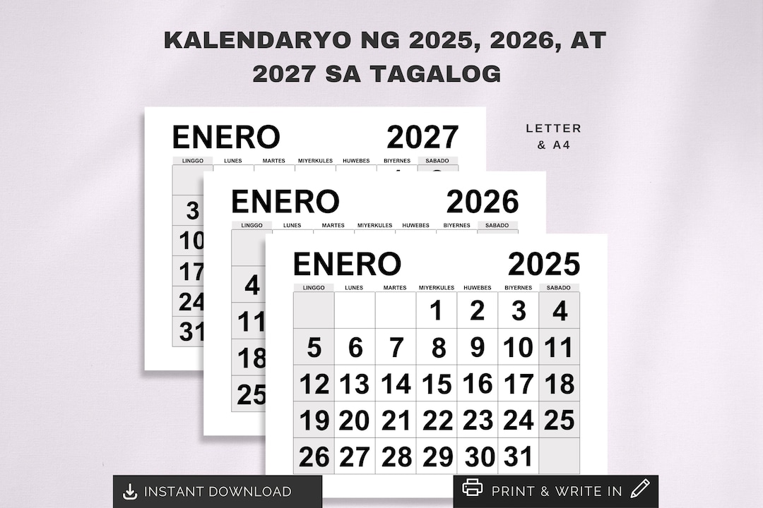 Kalendaryo Ng 2025, 2026, at 2027 Sa Tagalog | Printable 2025, 2026 and ...