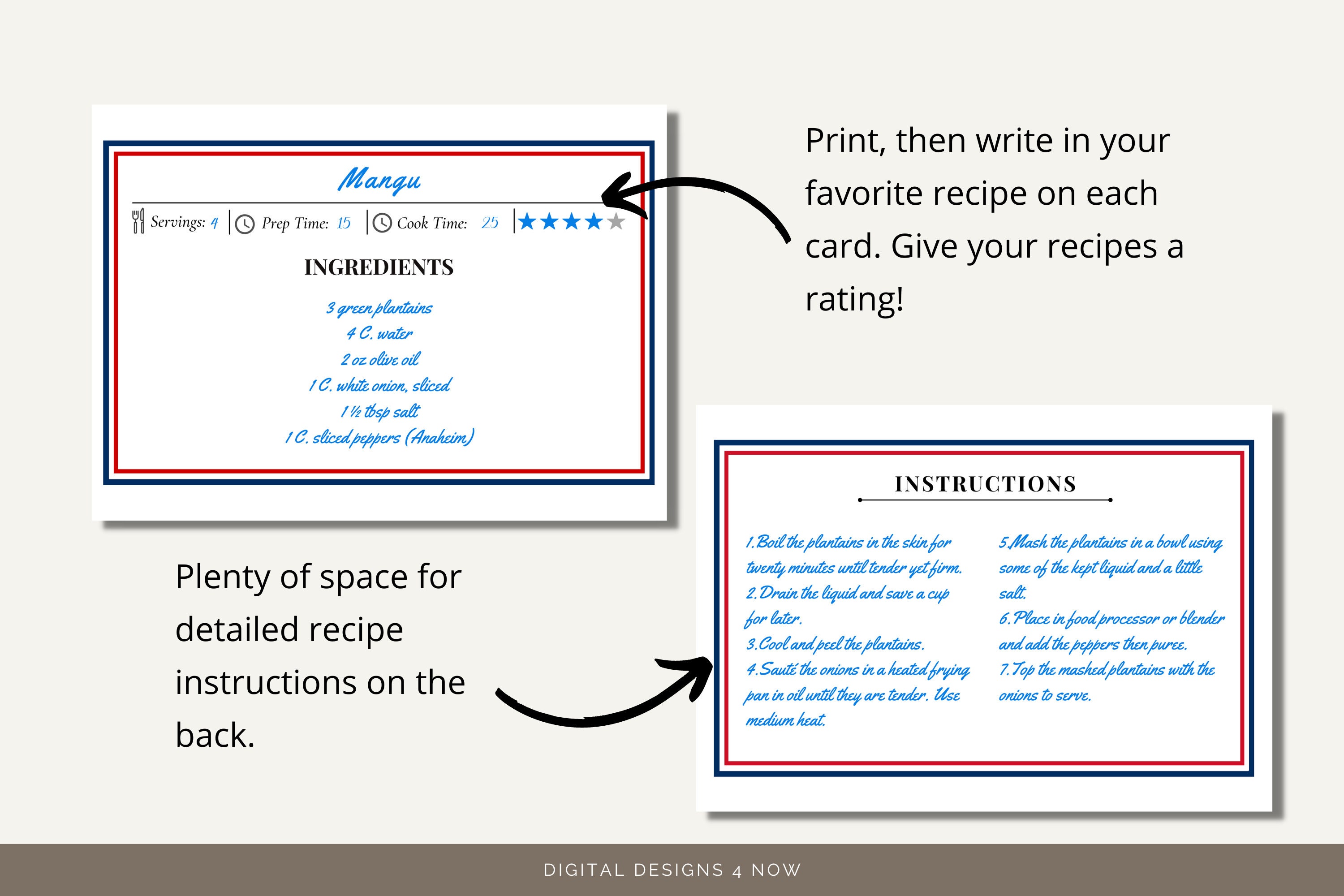 Dominican Republic Recipe Card Template, Minimalist Recipe Printable ...
