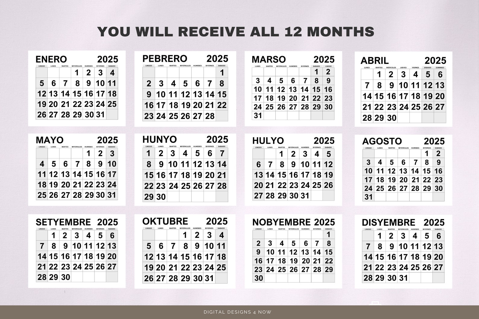 Tagalog 2025 Kalendaryo PDF | Printable 2025 Filipino Calendar | Monday ...