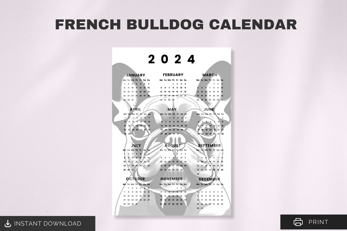 2024 French Bulldog Calendar Dog Calendar for 2024 - Etsy