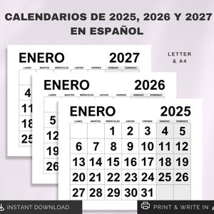 Calendarios 2025, 2026 Y 2027 En Español | Printable 2025, 2026 & 2027 ...