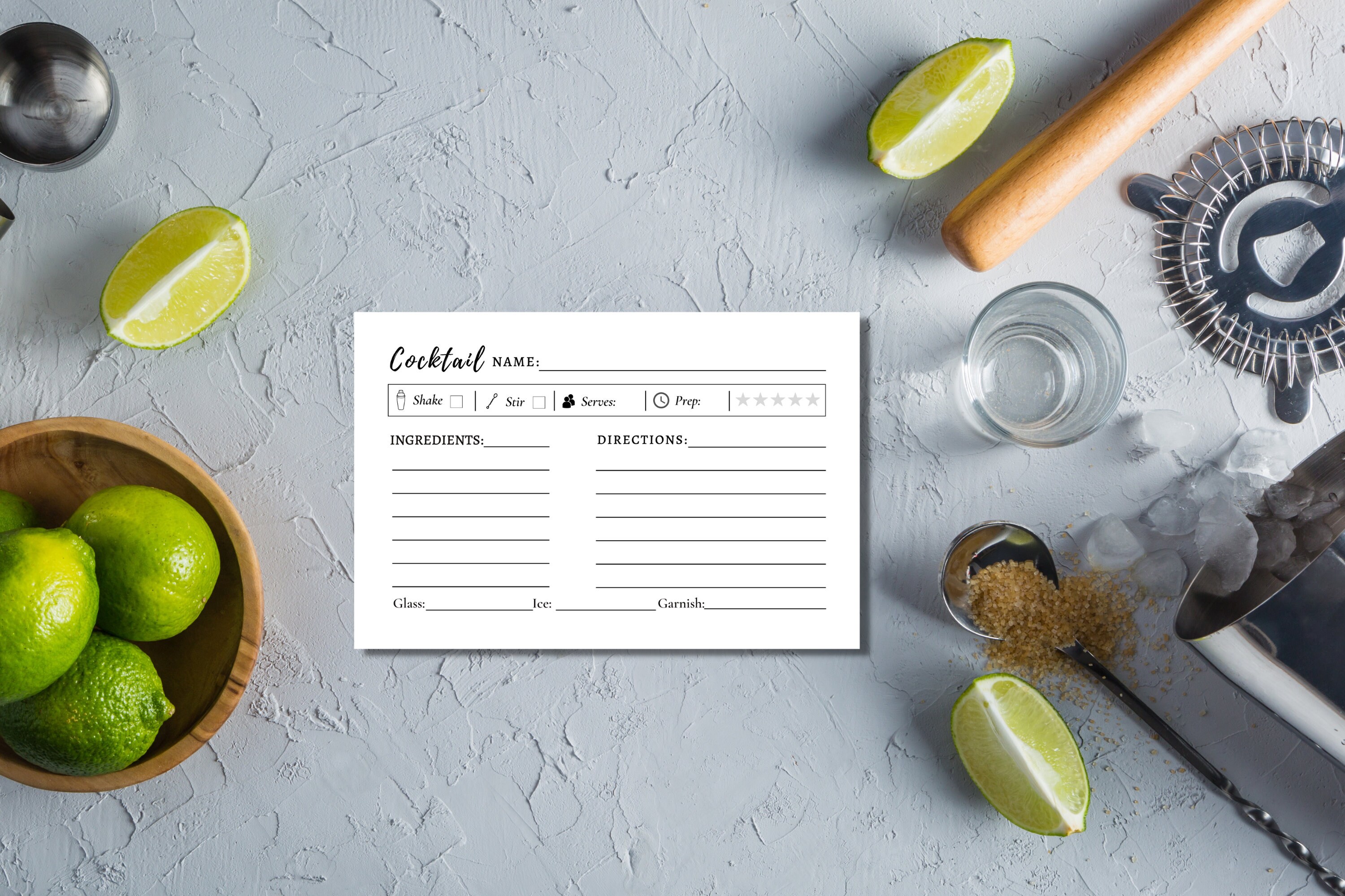 Cocktail Recipe Card Printable, Drink Recipe Card Template, Cocktail ...