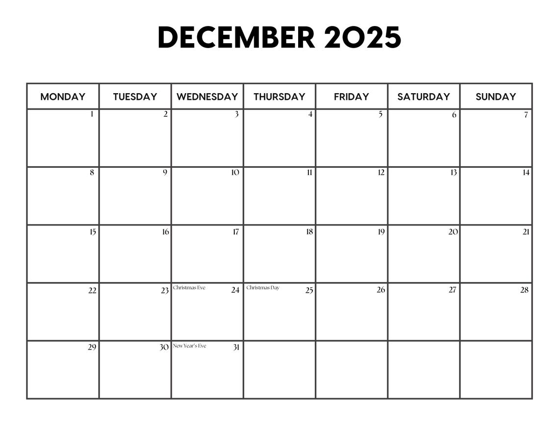 2025 December Calendar With Holidays | December Calendar Printable ...